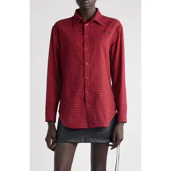 Balenciaga Standard Fit Plaid Flannel Button-up Shirt - 6167 Red/black