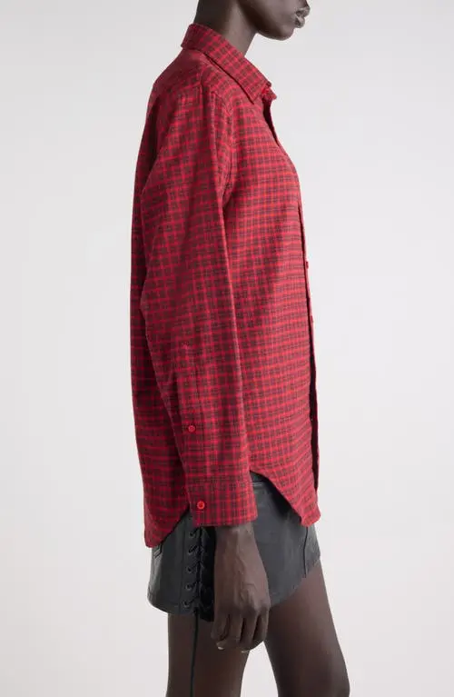 Balenciaga Standard Fit Plaid Flannel Button-up Shirt - 6167 Red/black