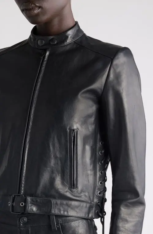 Balenciaga Lace-up Leather Biker Jacket