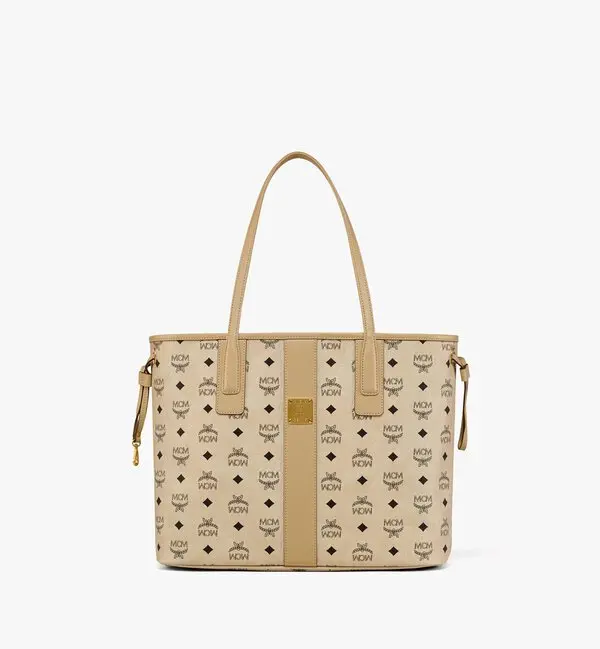 Mcm Liz Shopper In Visetos - Beige + Black