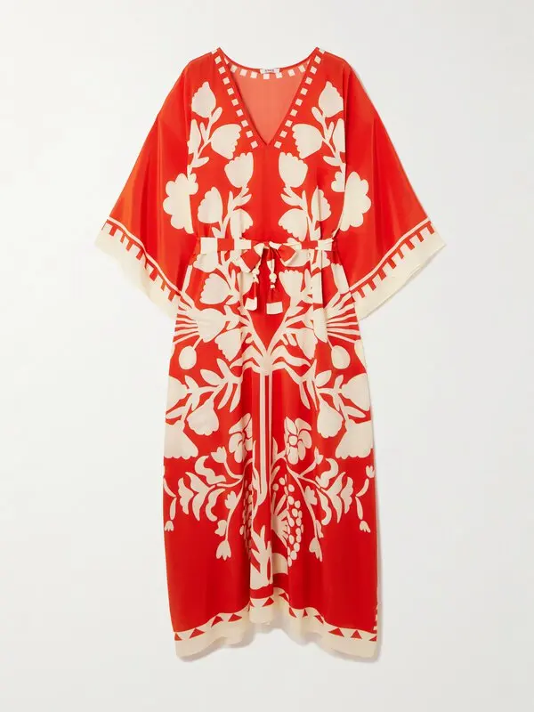 ERES Holi Belted Printed Silk Crepe De Chine Coverup - Red