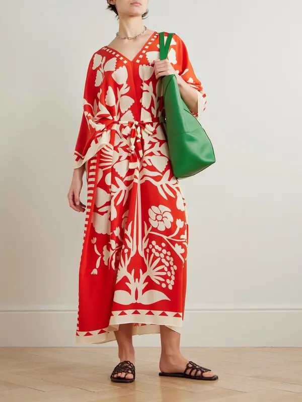 ERES Holi Belted Printed Silk Crepe De Chine Cover-up - Red