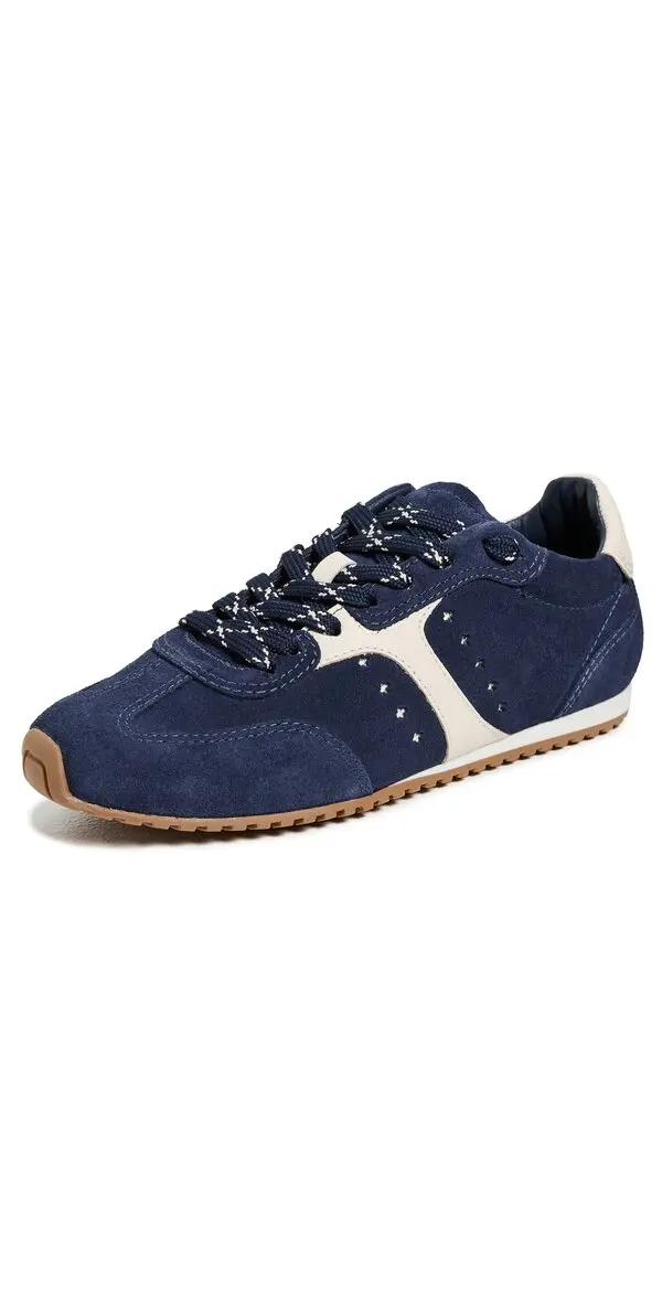 Larroude Stella Lace-up Sneakers - Navy Suede/ivory Leather