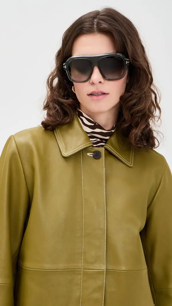 TOM FORD Rhonda Square Frame Sunglasses - Shiny Transparent Sage