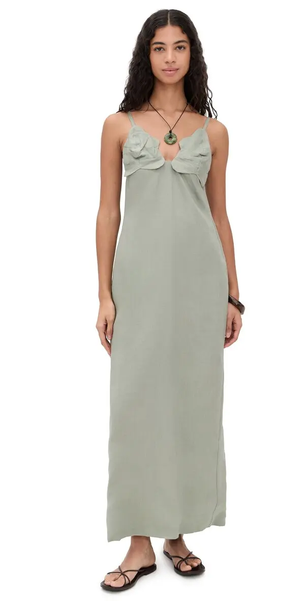 ANCORA Azara Linen Midi Dress - Green
