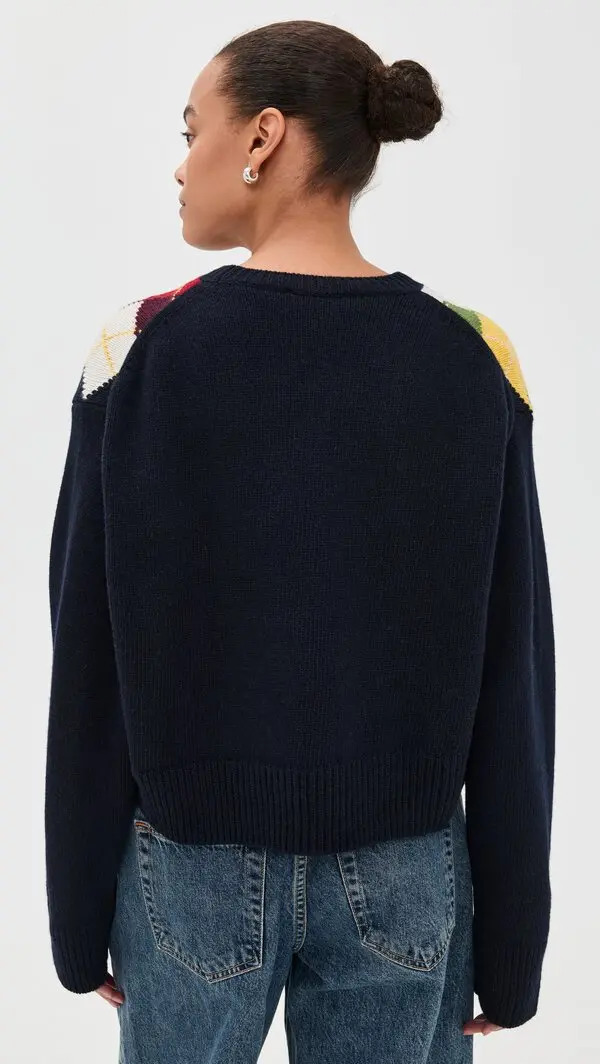 GANNI Chunky Wool Mix Argyle Knit Pullover - Sky Captain