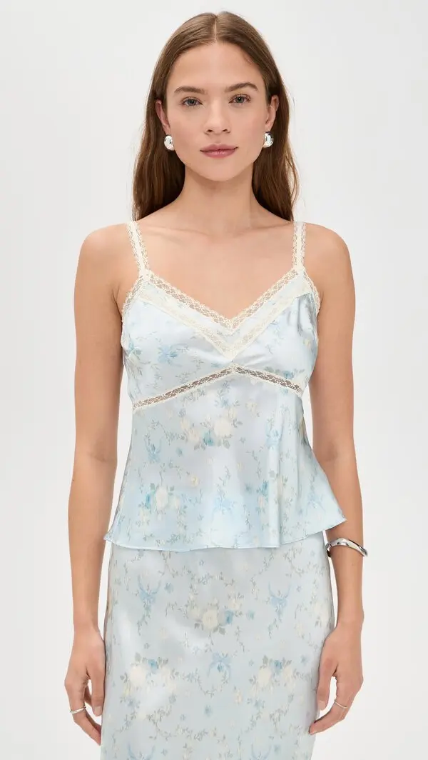LoveShackFancy Lirena Silk Top - Snowdrop Blue