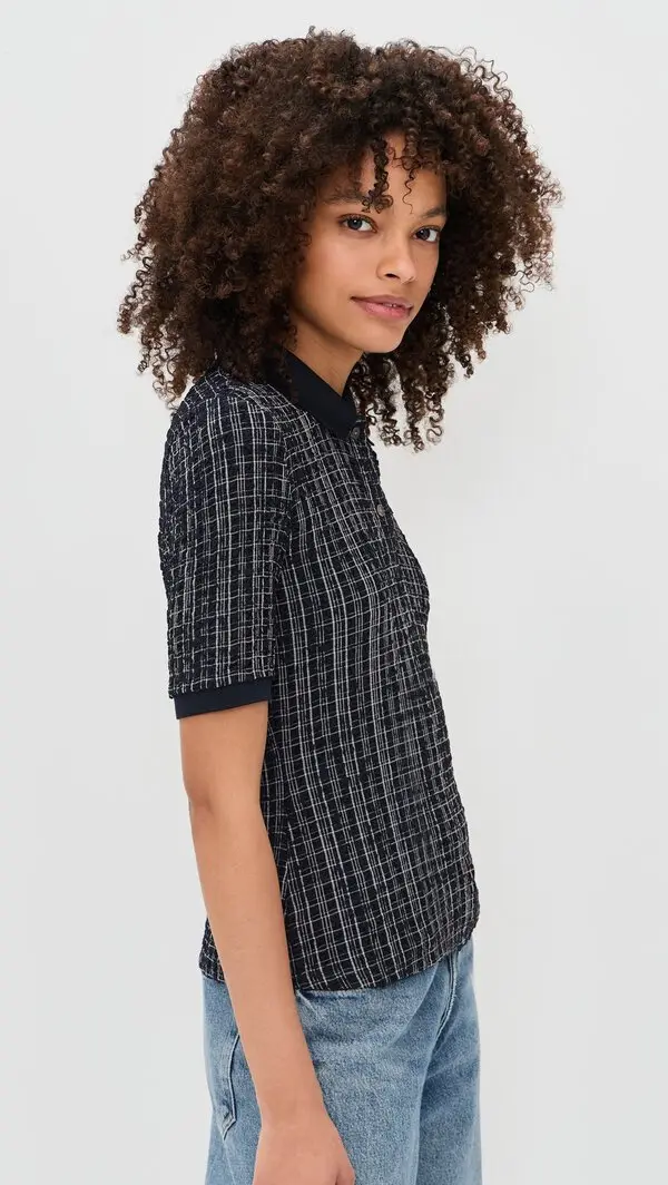Veronica Beard Benedetta Crinkled Polo Shirt