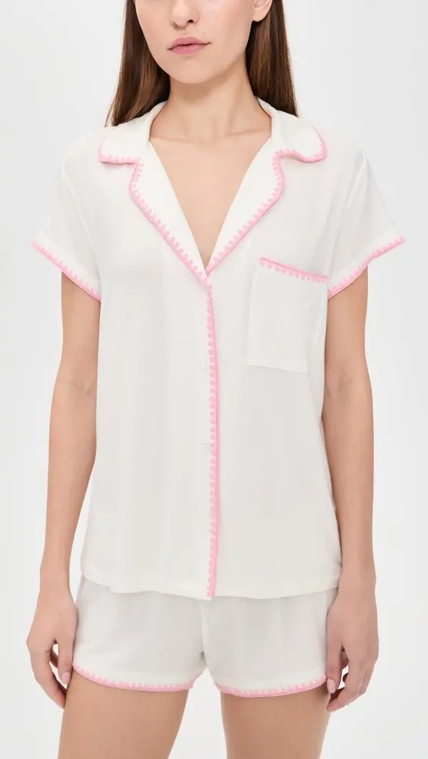 Eberjey Frida Shortie Pajama Set - Ivory/pink Nectar