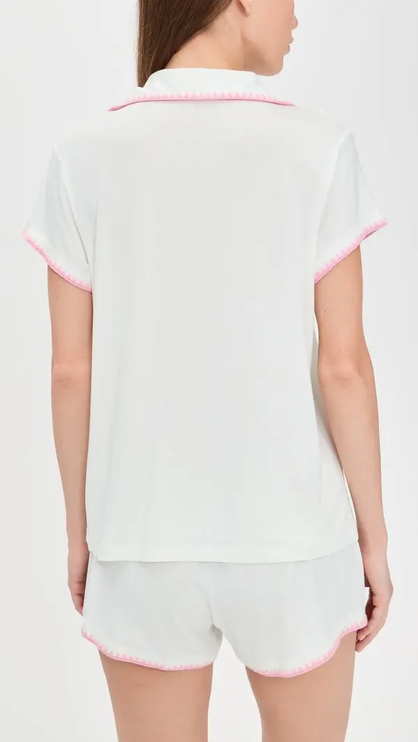 Eberjey Frida Shortie Pajama Set - Ivory/pink Nectar
