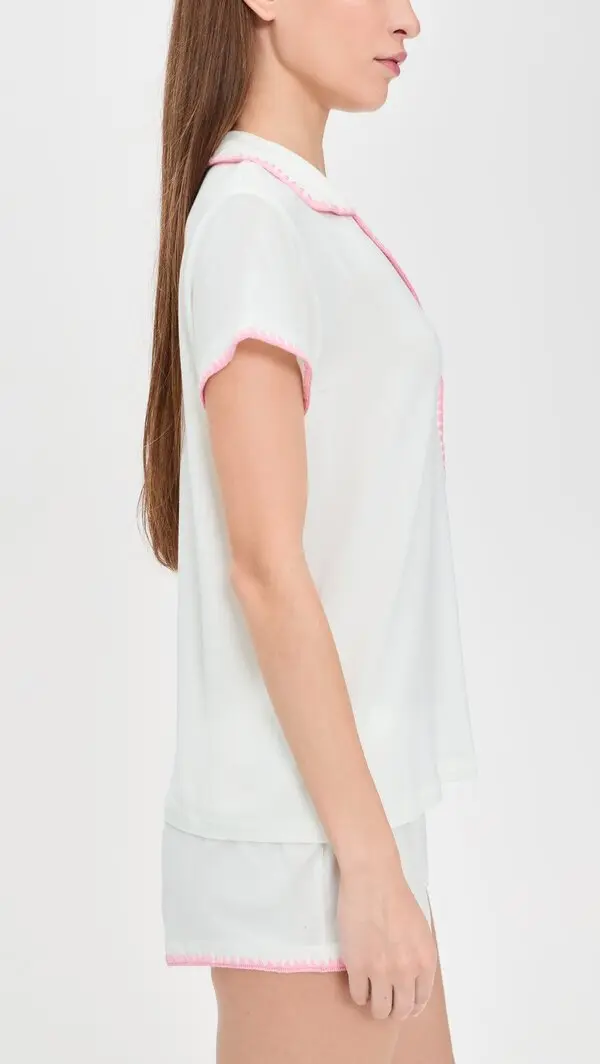 Eberjey Frida Shortie Pajama Set - Ivory/pink Nectar