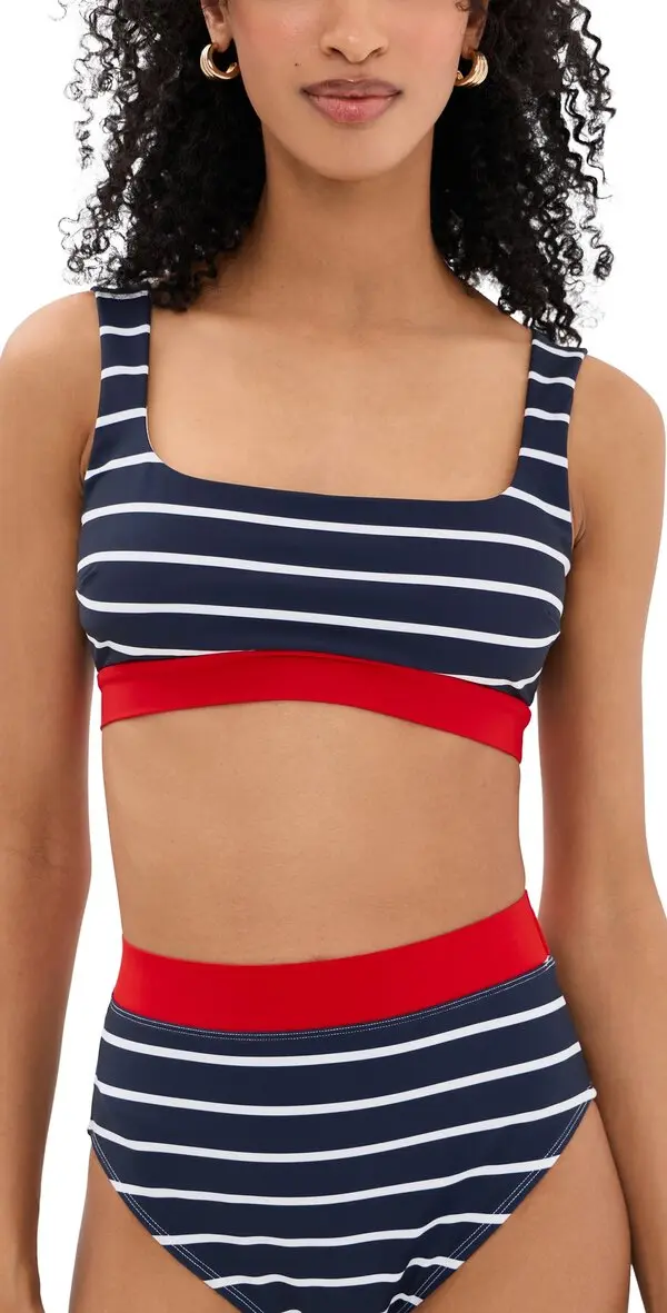 STYLEST Dreamsculpt Square Bikini Top - Navy/blanc Stripe