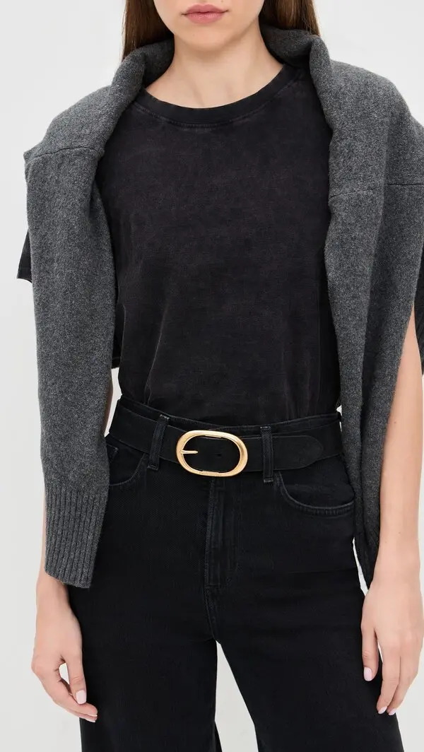 FAVORITE DAUGHTER Suede Jean Belt - Black/antique Brass