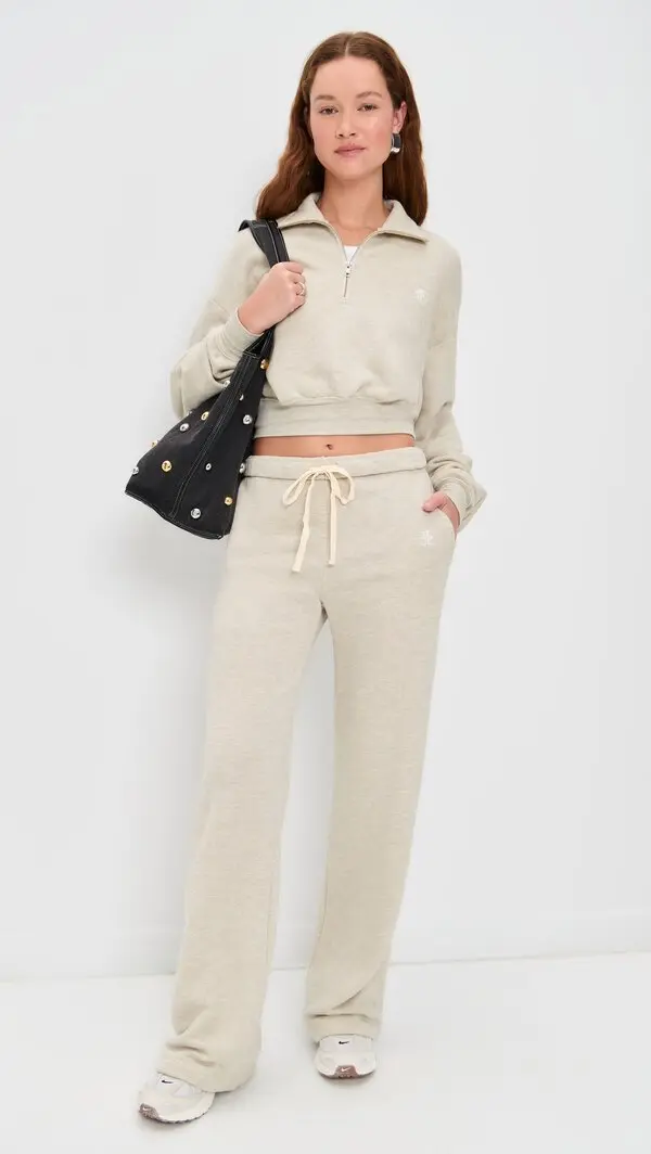 Eterne Oversized Wide Leg Sweatpants - Heather Oatmeal