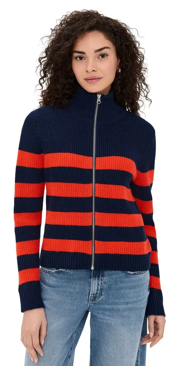 Kule Striped Zip-up Wool-cashmere Sweater