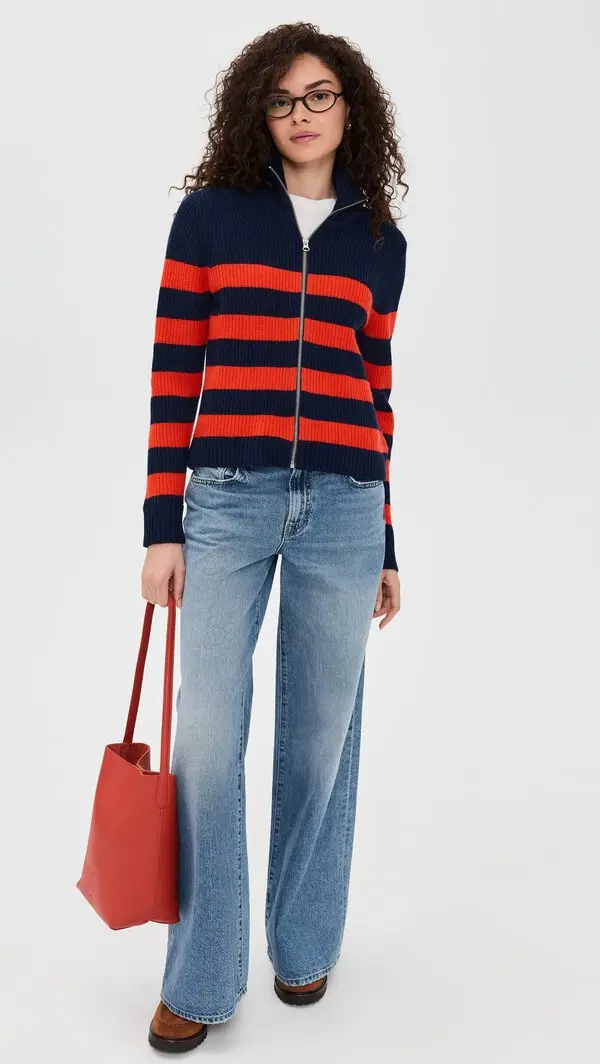 Kule Striped Zip-up Wool-cashmere Sweater