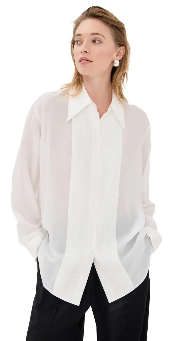 Tibi Silk Voile Pintucked Shirt