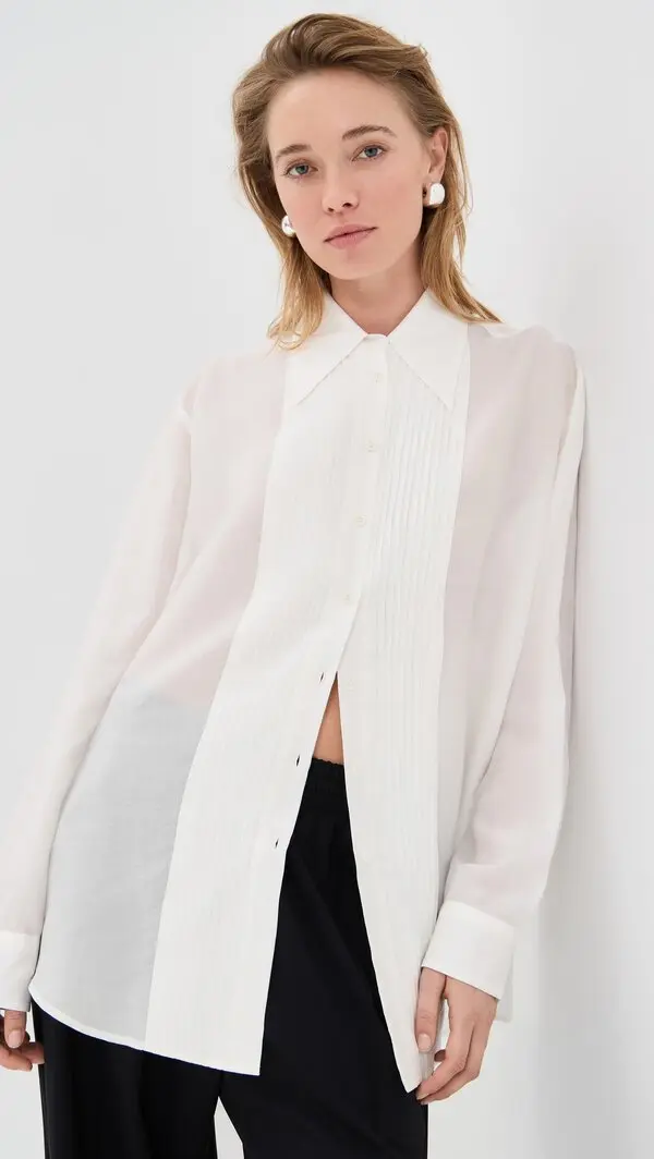 Tibi Silk Voile Pintucked Shirt