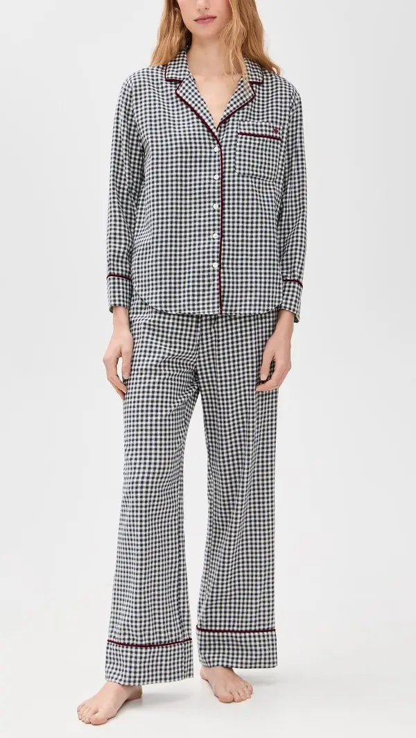 MAREA Flannel Gingham Piped Pajama Set