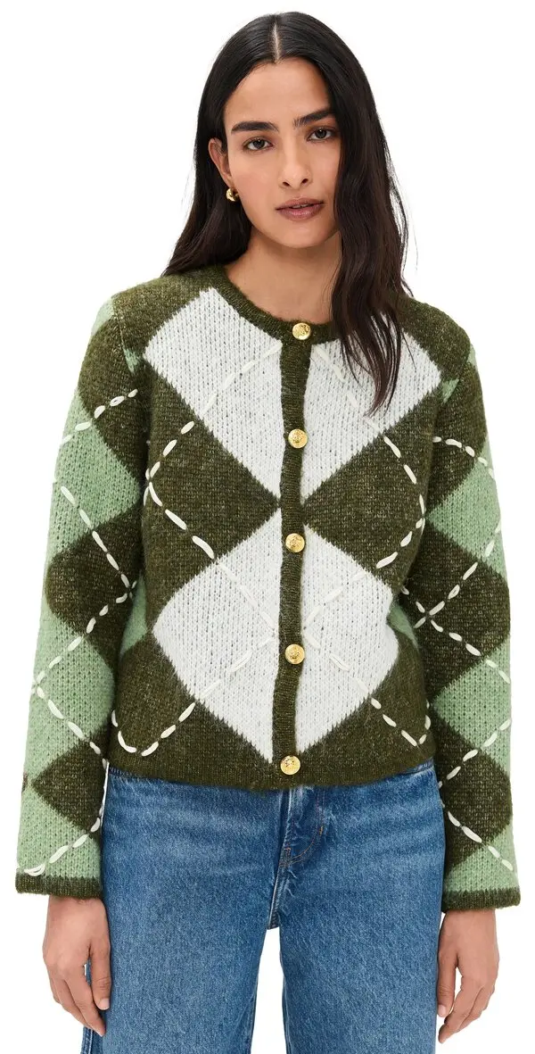 English Factory Argyle Cardigan - Green