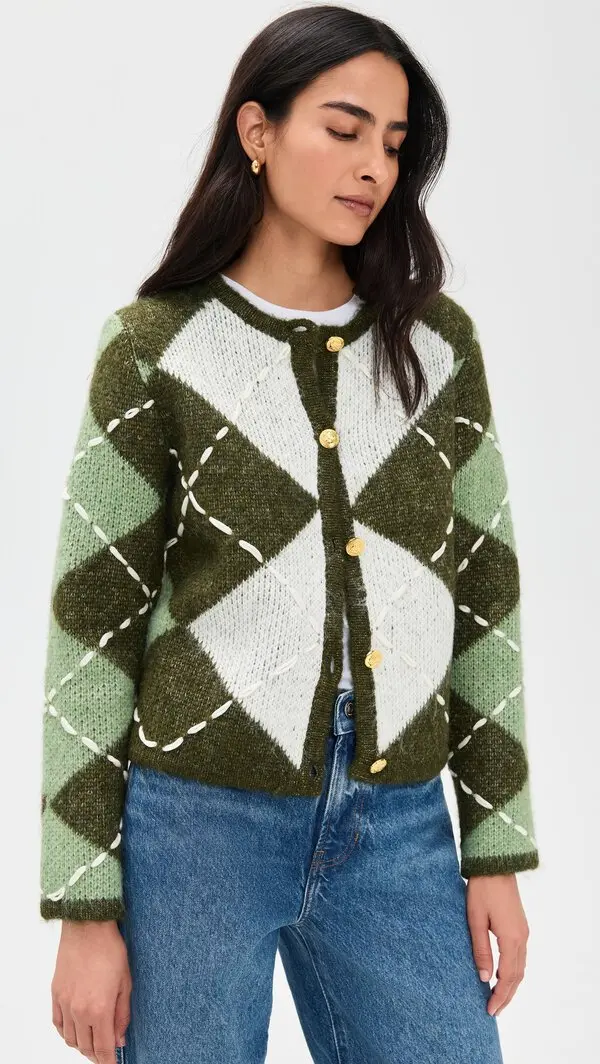 English Factory Argyle Cardigan - Green