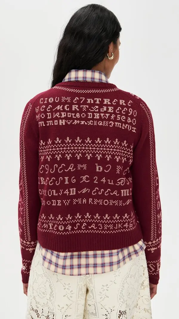 Sea Kit Embroidery Cardigan - Burgundy