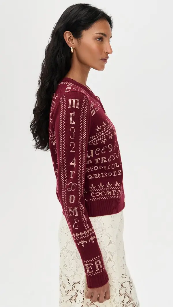 Sea Kit Embroidery Cardigan - Burgundy