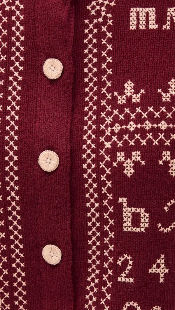Sea Kit Embroidery Cardigan - Burgundy