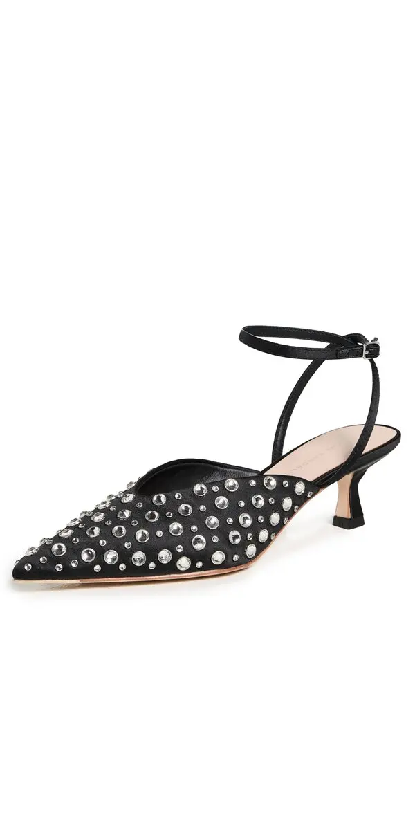 LOEFFLER RANDALL Rio Smocked Kitten Heels - Black/crystal