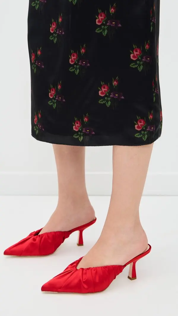 LOEFFLER RANDALL Inez Smocked Mid-heel Mules - Red