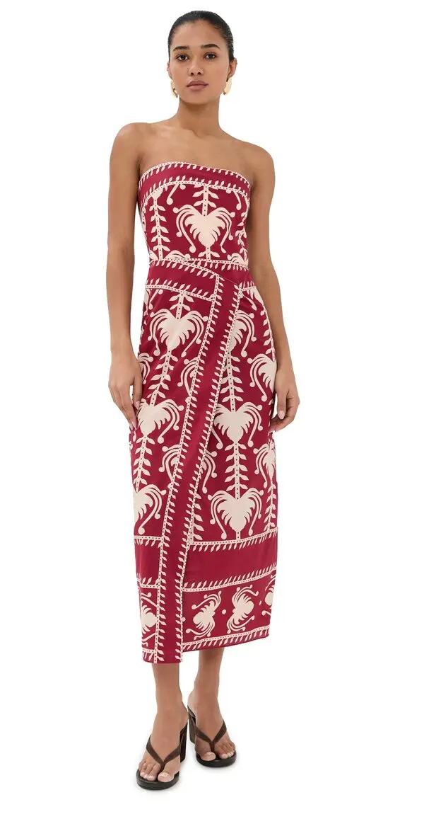 Johanna Ortiz Ancient Peru Ankle Dress - Dark Cherry/ecru