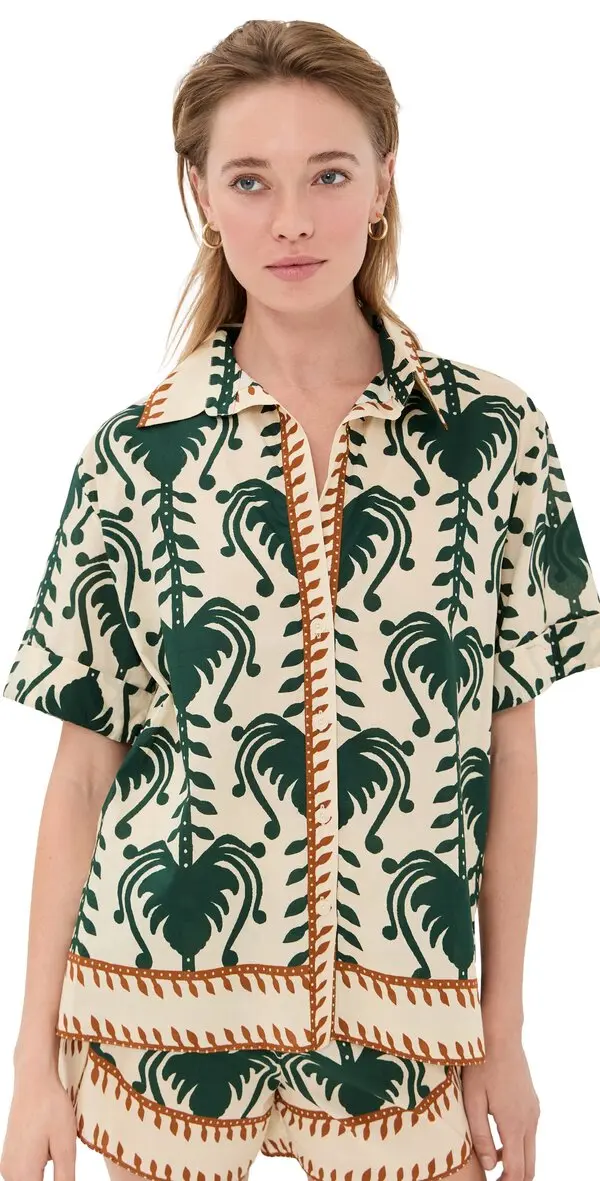 Johanna Ortiz Salty Promises Shirt With Leaf Print - Ecru/green