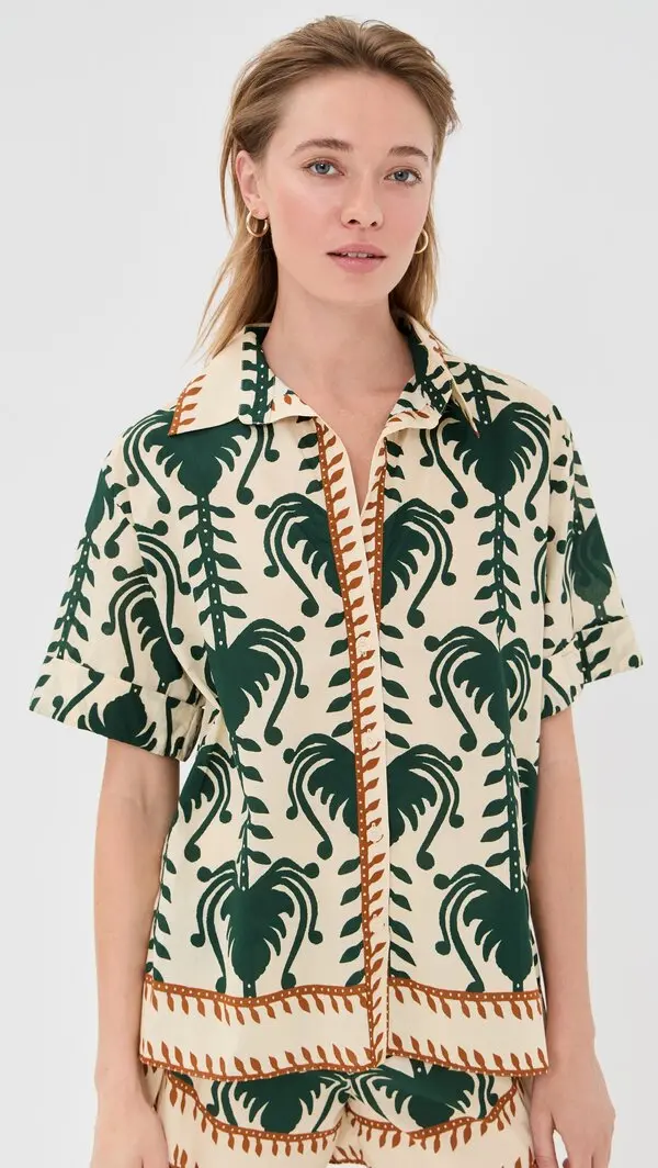 Johanna Ortiz Salty Promises Shirt With Leaf Print - Ecru/green