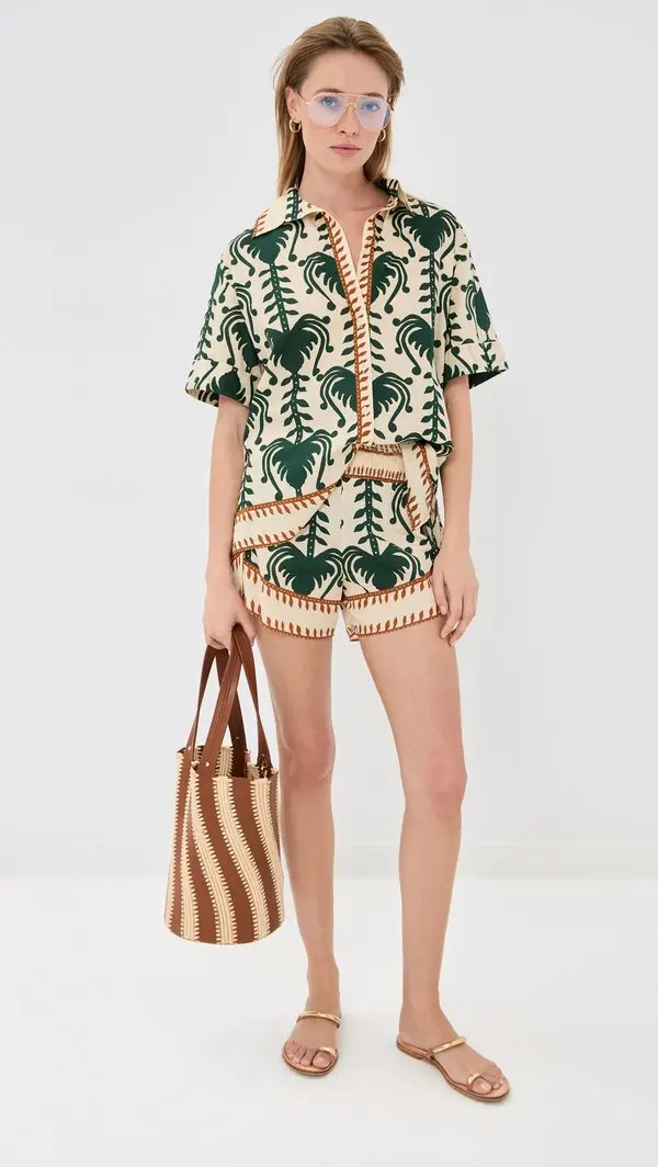Johanna Ortiz Salty Promises Shirt With Leaf Print - Ecru/green