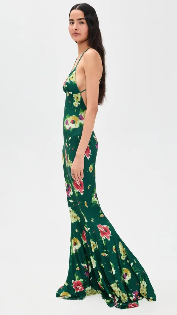 Norma Kamali Low Back Slip Fishtail Gown