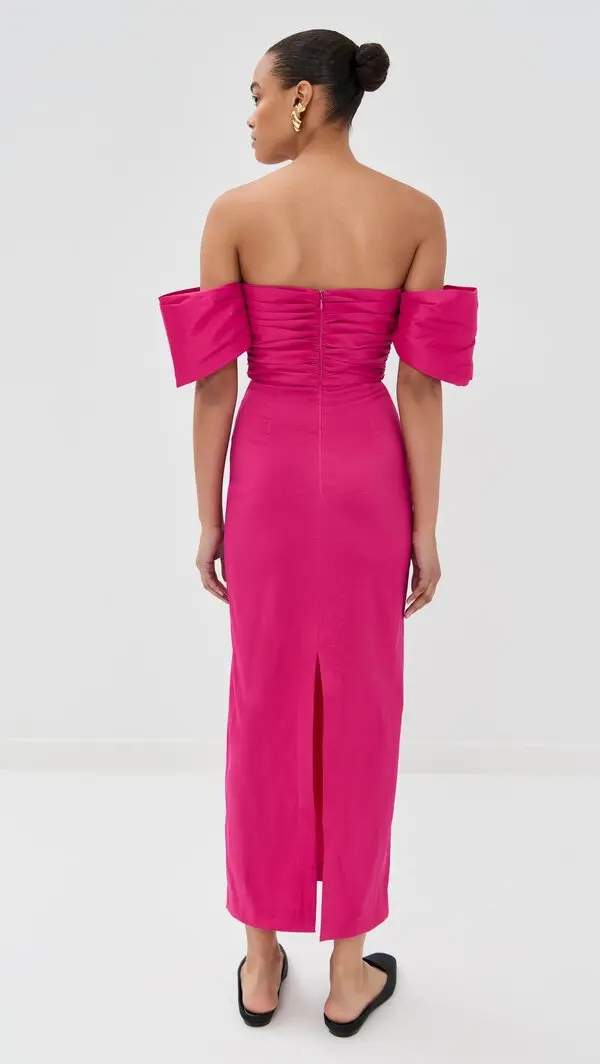 KIKA VARGAS Off Shoulder Pleated Maxi Dress - Fuchsia