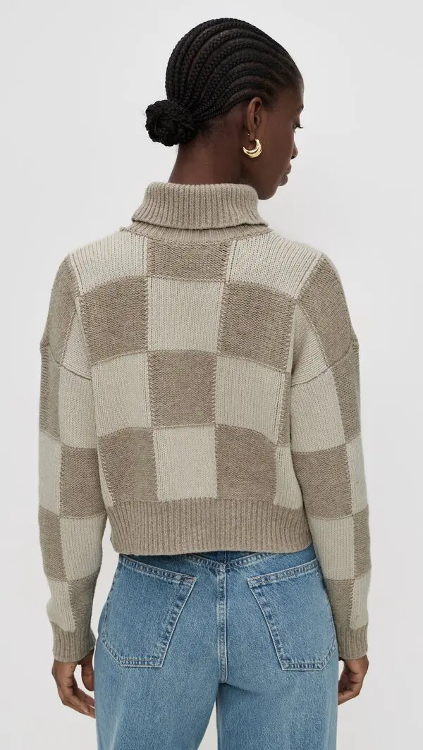 Splendid Checkerboard Turtleneck Sweater - P Oak H/cap Htr