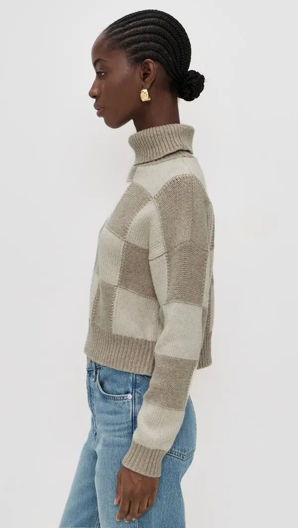 Splendid Checkerboard Turtleneck Sweater - P Oak H/cap Htr