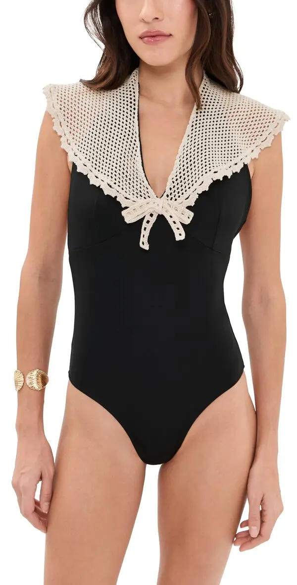 Sea Kendall Crochet Sailor One-piece - Black