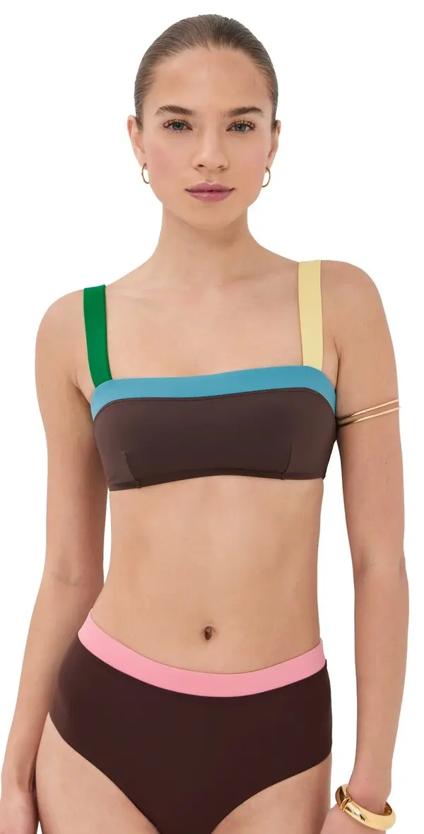 Staud Liv Bikini Top - Brown/colorblock