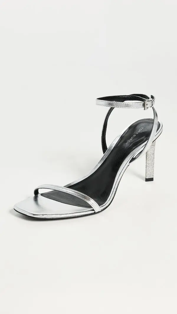 Tory Burch Pave Heeled Sandals - Silver