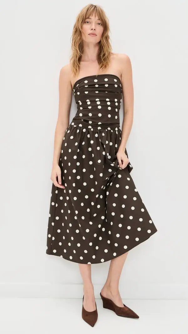 princess polly baby blue dress Vila Wrap Front Midi Dress in Brown Polka Dots main image 0