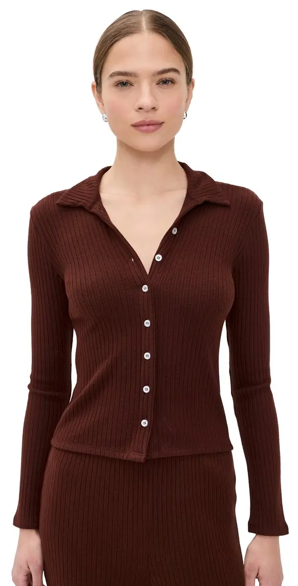 LE BOP Ribbed Knit Cardigan - Chocolate