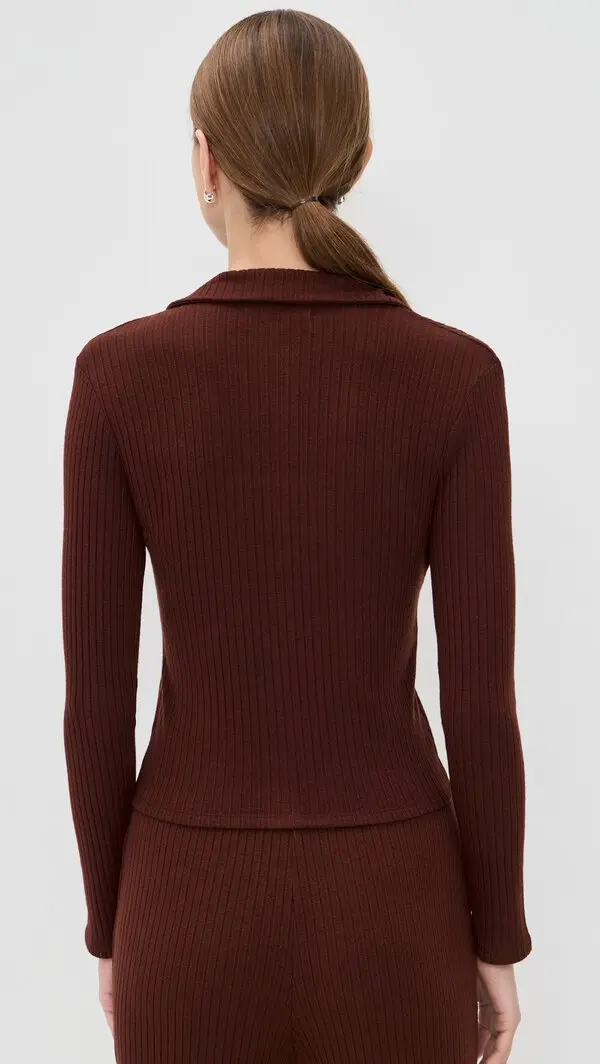 LE BOP Ribbed Knit Cardigan - Chocolate