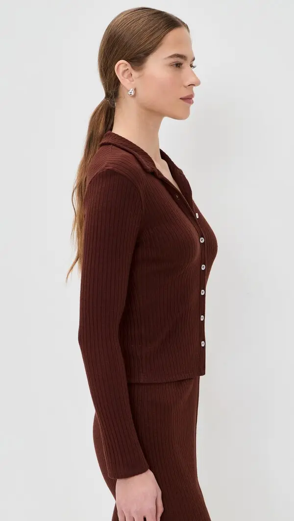 LE BOP Ribbed Knit Cardigan - Chocolate
