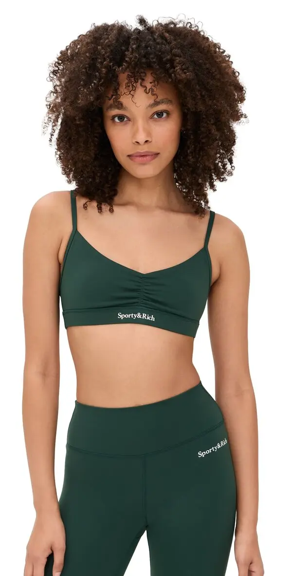 Sporty & Rich Serif Logo Mini Sports Bra - Forest