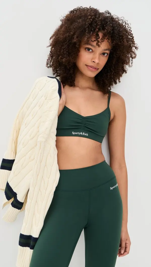 Sporty & Rich Serif Logo Mini Sports Bra - Forest