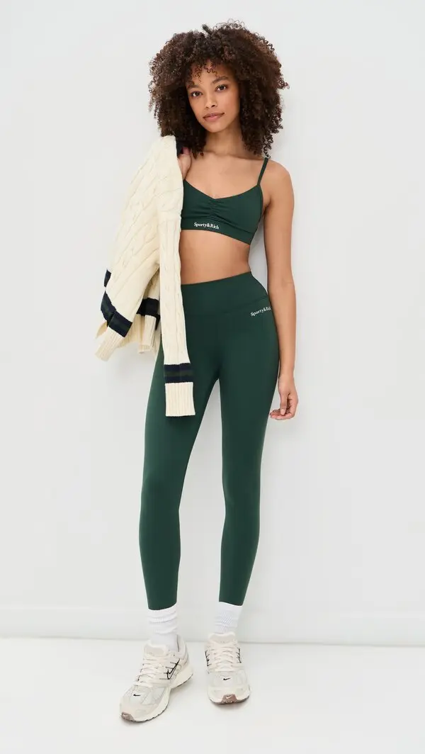 Sporty & Rich Serif Logo Mini Sports Bra - Forest