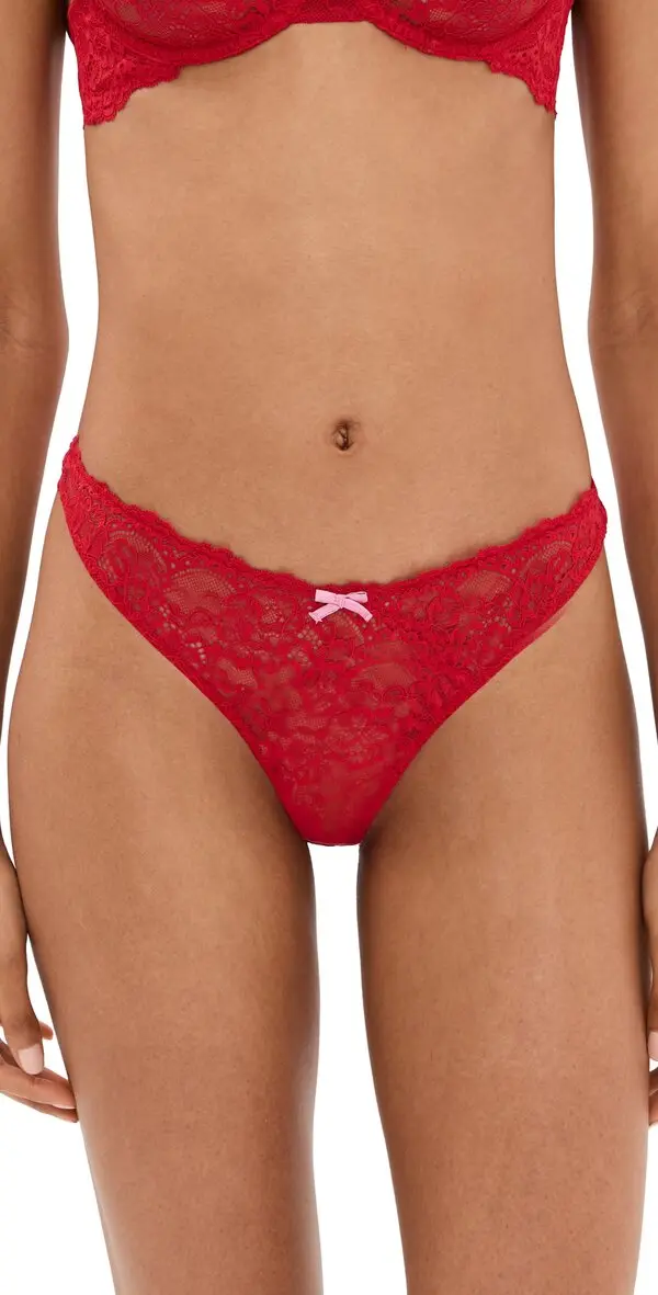 Fleur Du Mal Bianca Lace Thong - Rouge