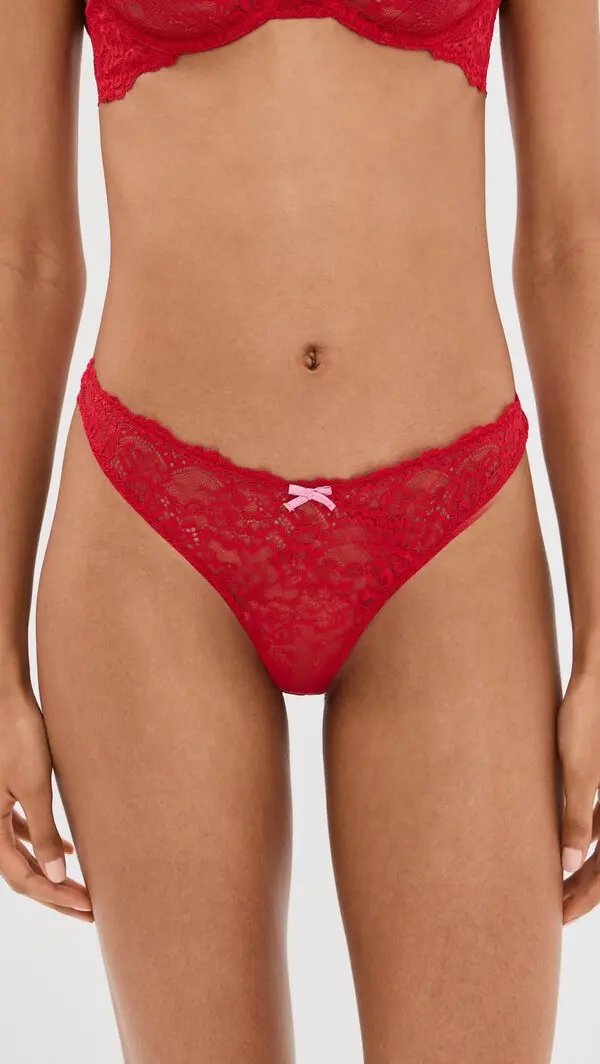 FLEUR DU MAL Bianca Lace Thong - Rouge